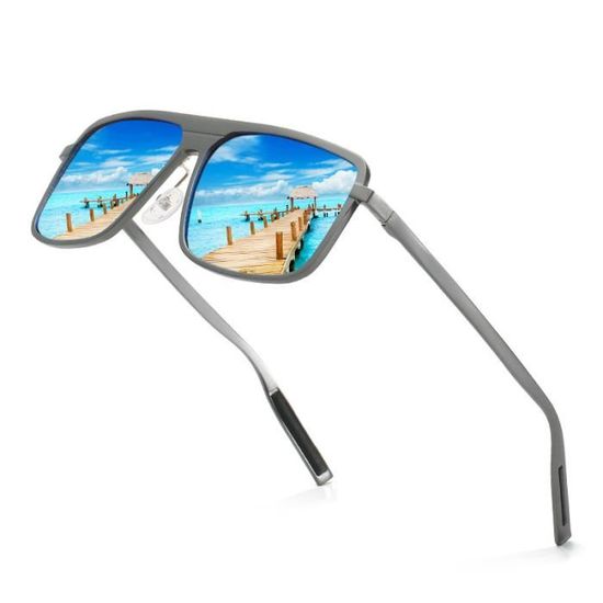 SHARPHY Lunettes de soleil homme métal polarisées cadre rectangulaire ...