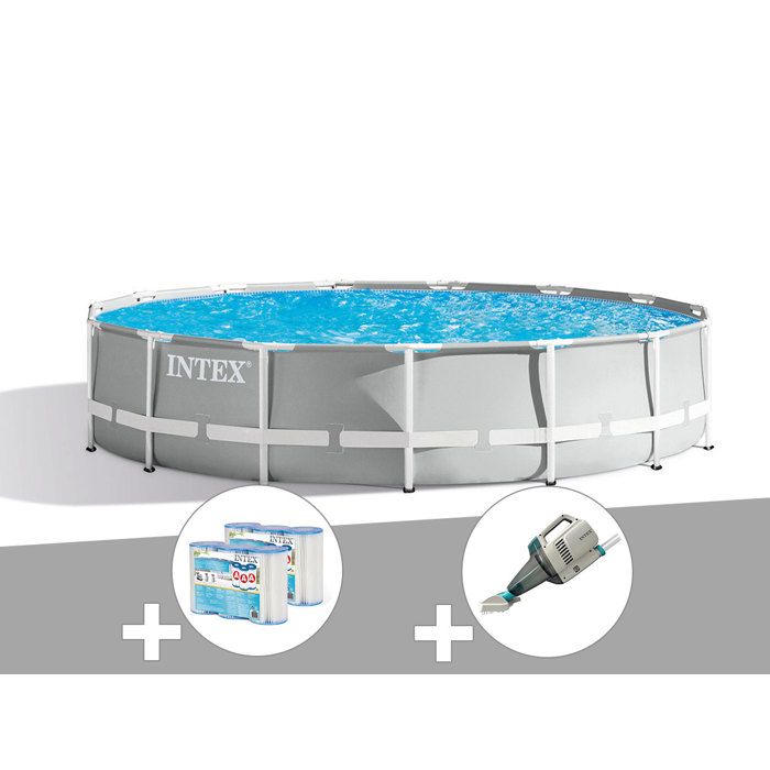 Kit piscine tubulaire Intex Prism Frame ronde 4,57 x 1,07 m + 6 ...