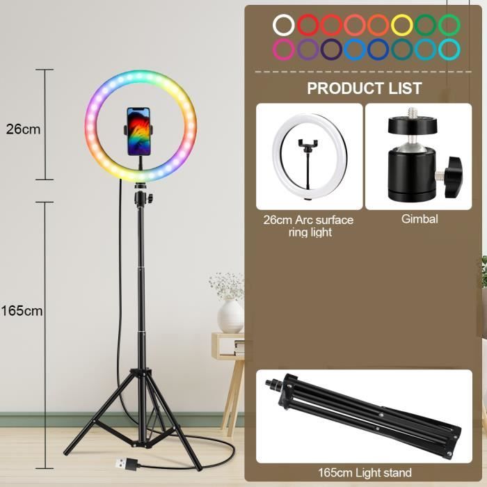 Lampe trépied 165CM-Anneau lumineux RGB LED avec trépied pour selfie ...