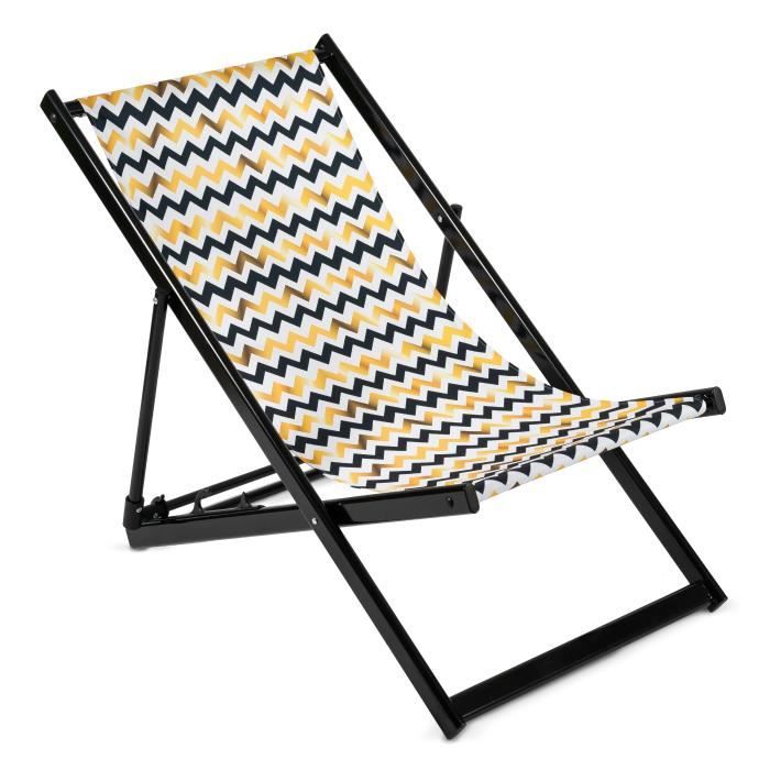 Chaise longue - Chilienne - Châssis noir en aluminium - Tissu avec ...