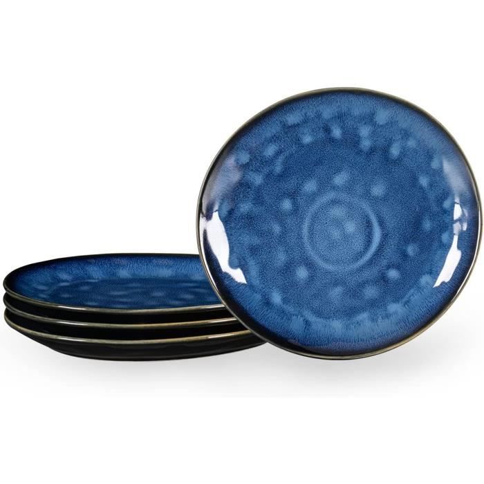 Assiettes Plates,Assiettes À Gâteau En Céramique - Bleu Moderne - 21 Cm ...