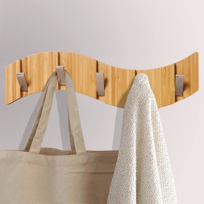 Portemanteau Mural en Bois Patères Portemanteaux avec 5 Crochets ...