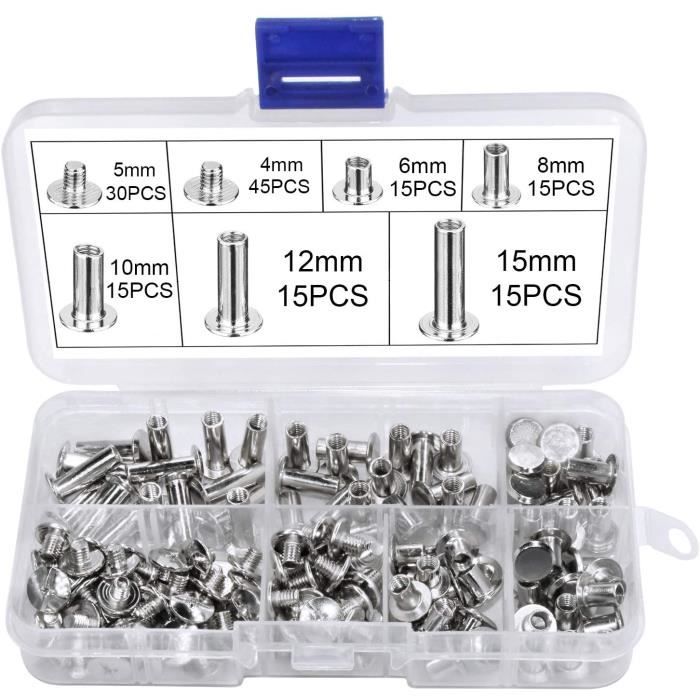 150 pièces vis chicago clous rivets vis rivet plat vis solide ceinture ...