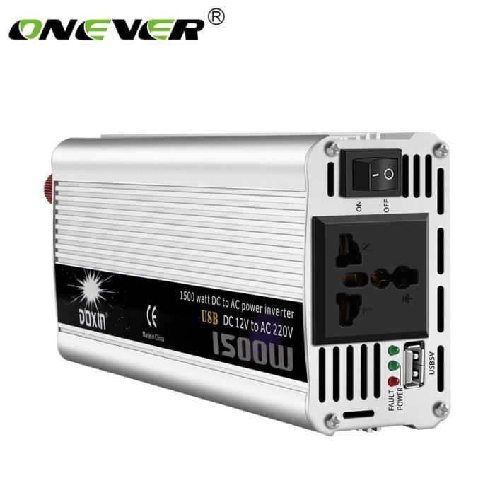 Onduleur de puissance 1500W 12V DC à 220V AC, convertisseur automatique de puissance à onde ...