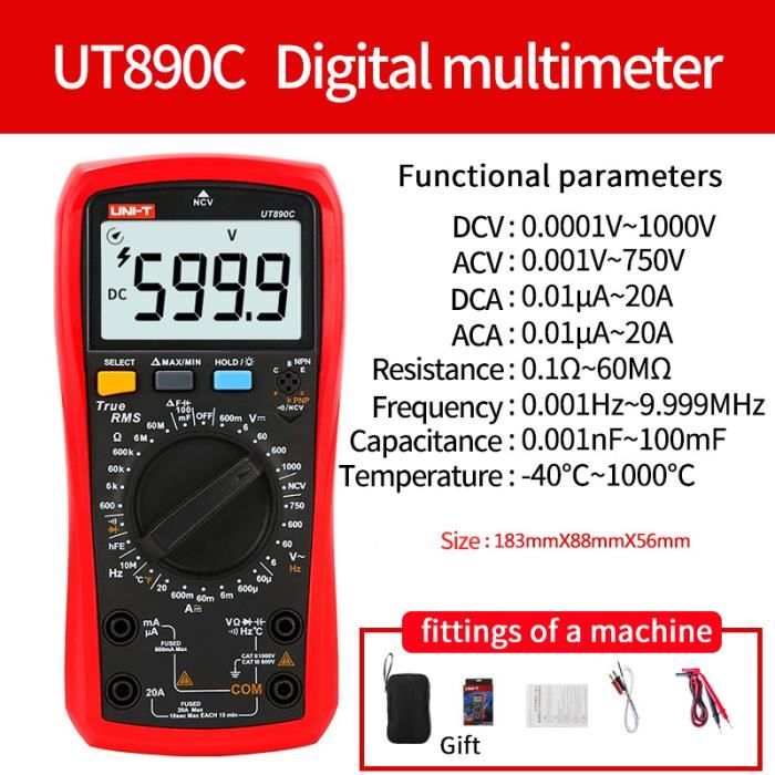Multimètre Numérique,Multimètre numérique UNIT UT890D Plus,True RMS,UT890C,UT890D +,gamme ...