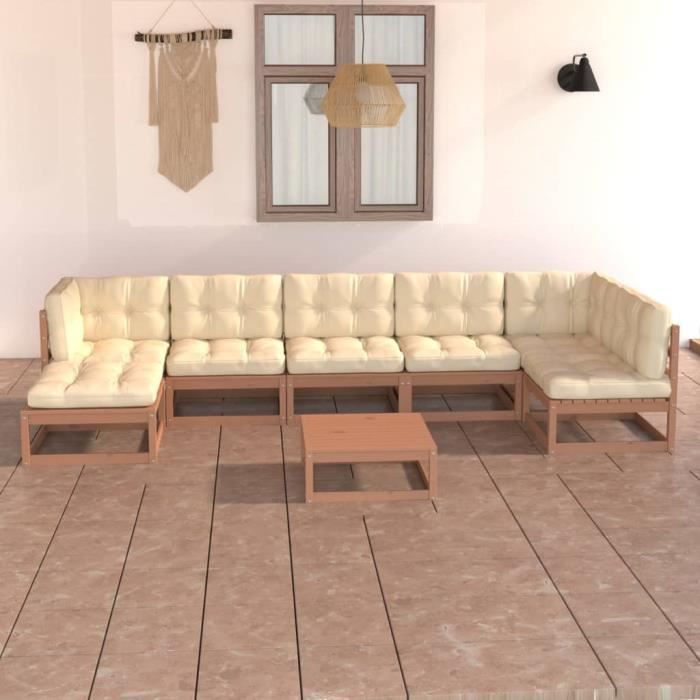 MOO Salon de jardin 8 pcs avec coussins Bois de pin massif ...