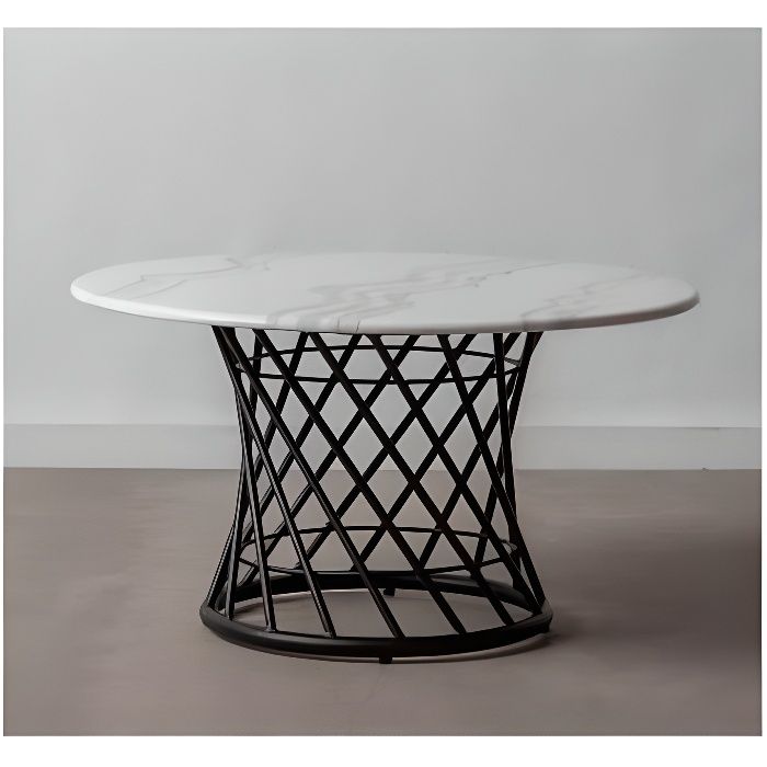 Table basse design ronde aspect marbre/métal noir 80cm CRYSTAL ...