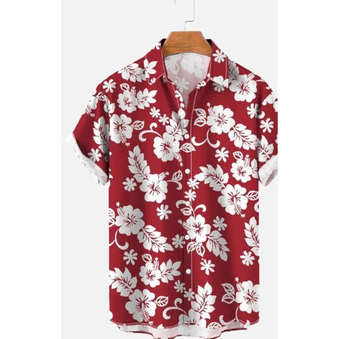 Chemise Hawaïenne Homme été Mode Rouge Grande Taille Imprime À fleur ...
