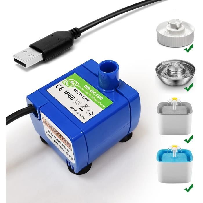Pompe de fontaine à eau pour chat - Pompe de rechange DR-DC160 pour fontaine à chat en acier ...