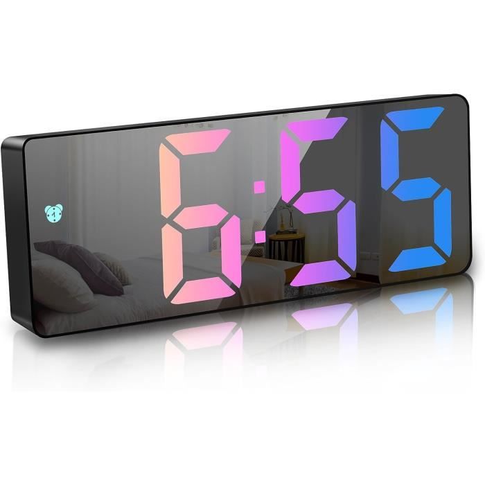 Réveil Numérique, 6,7" Led Miroir Horloge Digitale Réveil De Chevet ...