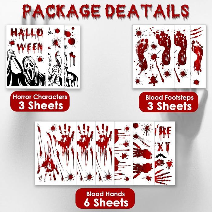 Halloween Stickers,12 Sheets 105 Pieces Bloody Handprint Footprint ...