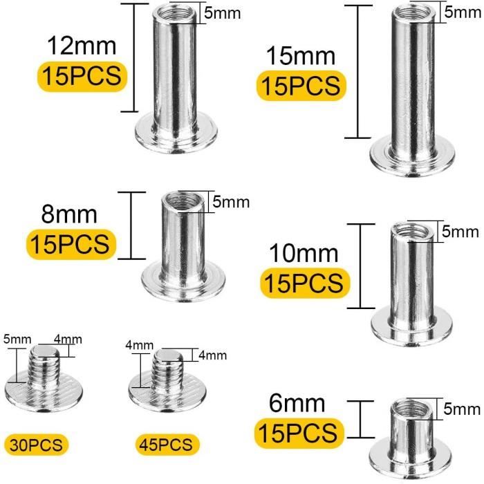 150 pièces vis chicago clous rivets vis rivet plat vis solide ceinture ...