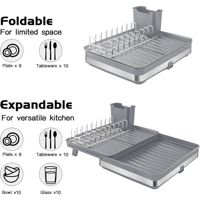 Égouttoir À Vaisselle Extensible En Acier Inoxydable Avec Plateau D ...