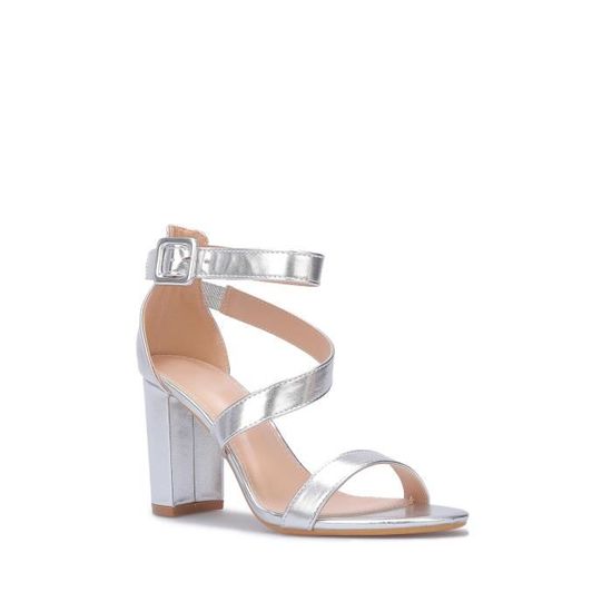 Sandales à talon LA MODEUSE - doubles brides - talon carré - Argente ...