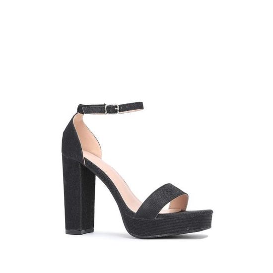 Sandales plateforme à paillettes - LA MODEUSE - Noir - Talon compensé ...