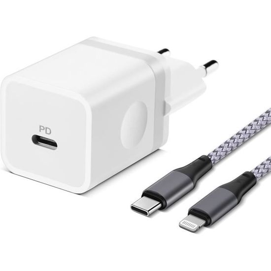 Chargeur Iphone, Adaptateur Secteur 20W Et Câble Lightning 2M, Câble ...