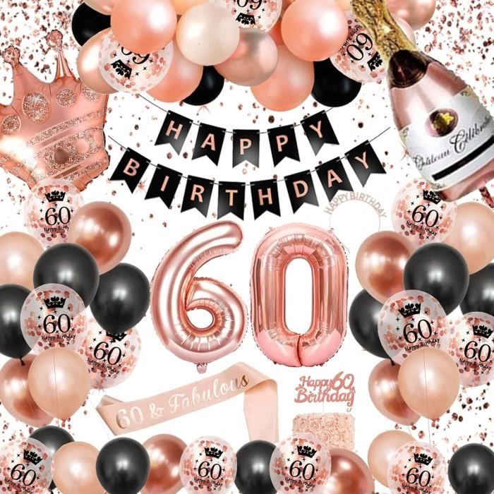 Decoration Anniversaire 60 Ans Femmes, Anniversaire 60 Ans Rose Or Noir ...