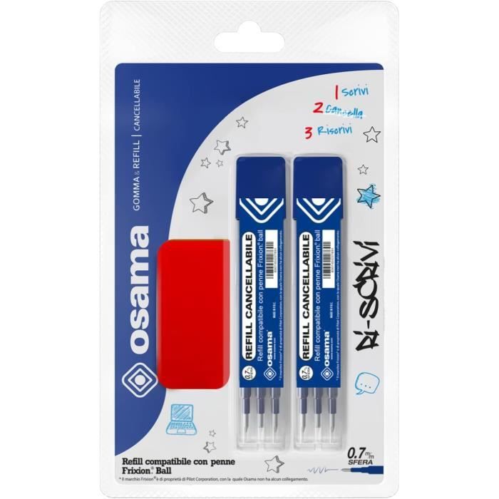 Kit avec Recharge Stylo Frixion, 2 Pièces 0.7 mm + Gomme pour Stylo ...
