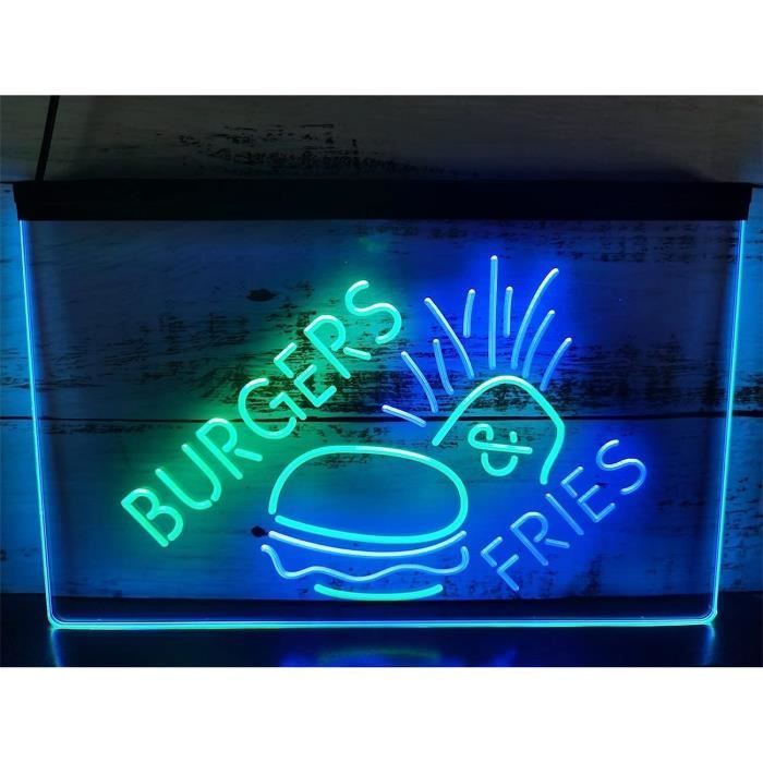 Neon Lights Signs Burgers Fries Led Neon Sign, Plug Powered Dual Color ...