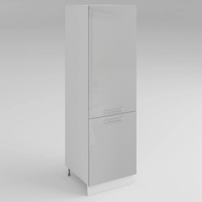 Meuble de cuisine colonne de frigo gris laqué 2 portes L 60 x H 200 cm ...