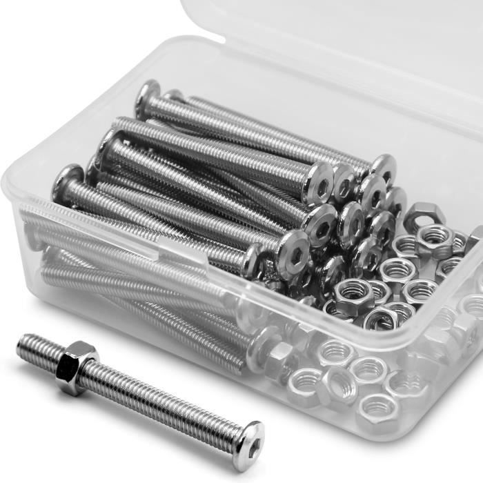 (30 Ensembles) Vis M5 X 50Mm En Acier Inoxydable 304 Avec Tête Plate Hexagonale Et Écrous ...