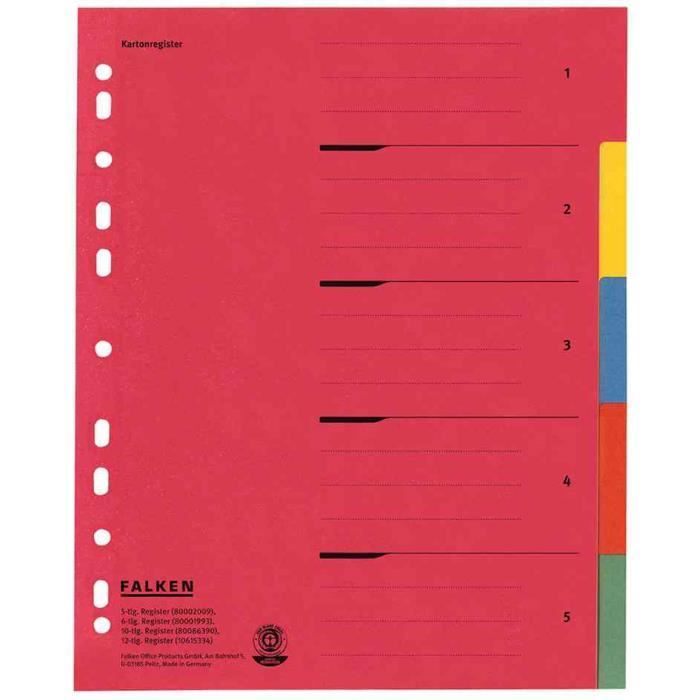Intercalaire carton 230g - FALKEN - A4 Extra large - 5 posi - Rouge ...