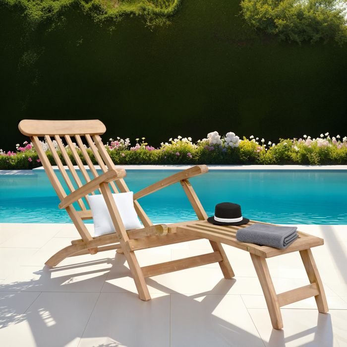 Transat pliant 153cm en teck LOMBOK - Cdiscount Jardin