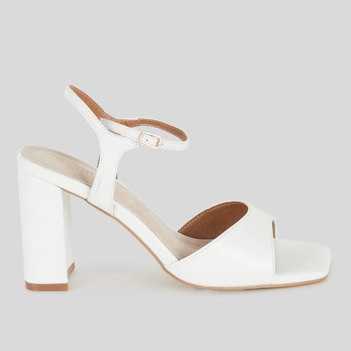Sandales à talon en cuir 41 BLANC Blanc - Cdiscount Chaussures