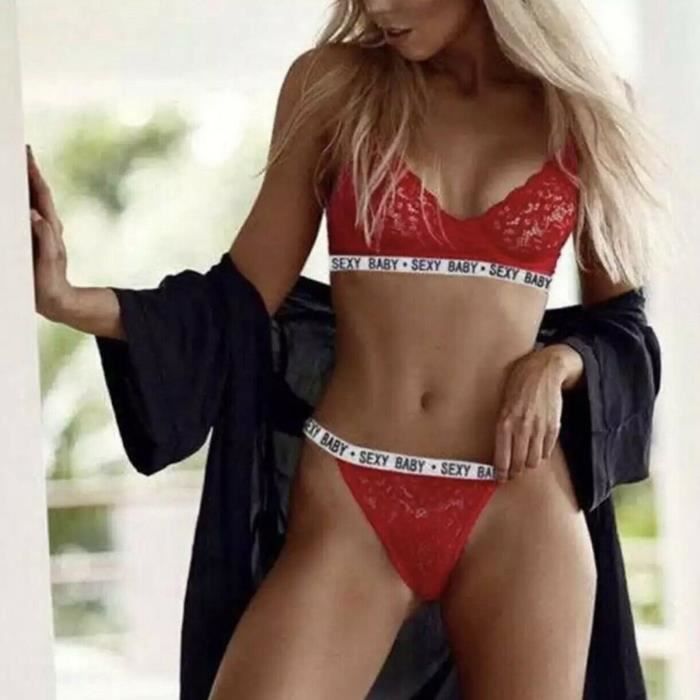 Ensemble de Brassiere et String Tanga Pour Femme Délicat Dentelle Velours Push Up Top Underpant ...