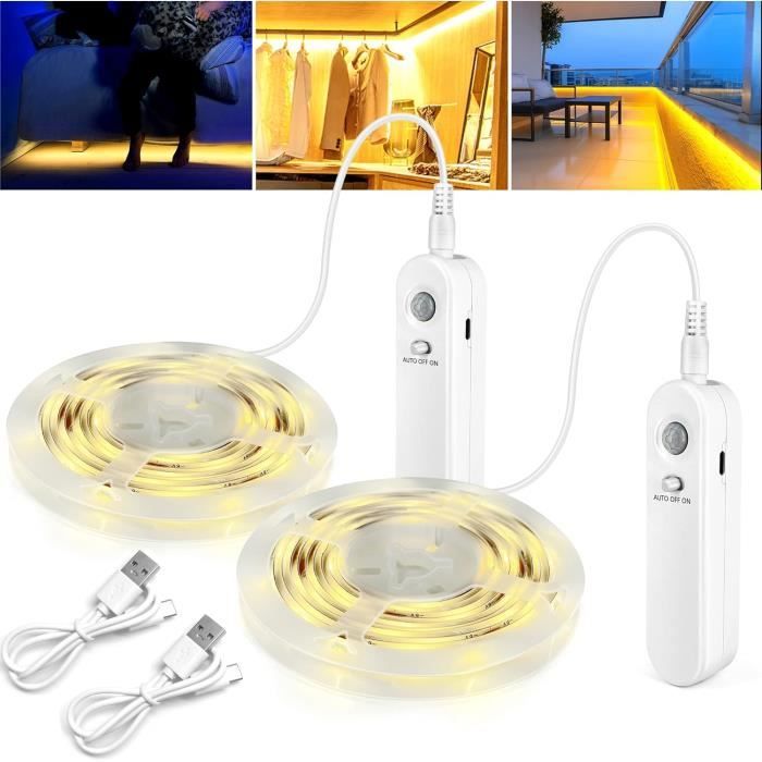 Nornward Ruban Led 2M*2Packs Detecteur Mouvement, Ruban Led Blanc Chaud ...