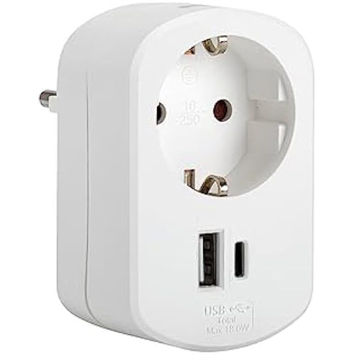 Chargeur USB - SIMON - Combo 1 USB A + 1 USB C + 1 prise 16 A 250 V ...