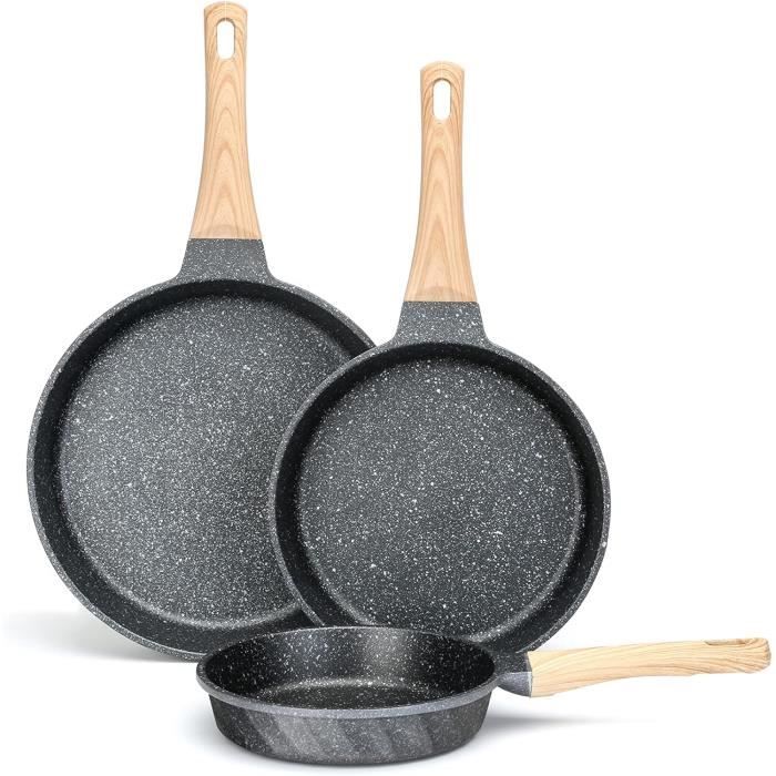 Poêle à Frire Induction Antiadhésive 20 cm 24 cm 28 cm Poêle en Pierre Manche Amovible Convient ...