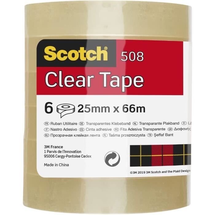 Scotch Rouleaux de ruban adhésif Transparent 25 mm x 66 m Lot de 6 ... Scotch Rouleaux de ruban adhésif Transparent 25 mm x 66 m Lot de 6 ...