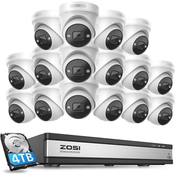 ZOSI 4K PoE Kit Caméra de Surveillance, 16pcs 8MP Caméra + 16CH NVR 4K ...