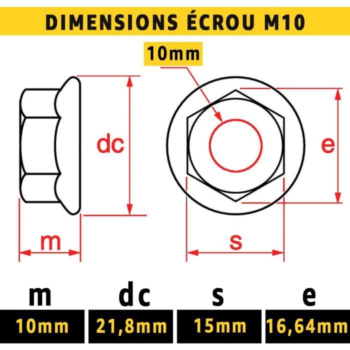 Ecrou A Embase Crantée M10 : Boite 15 Pcs Visserie Inox Pour Vis Boulon ...
