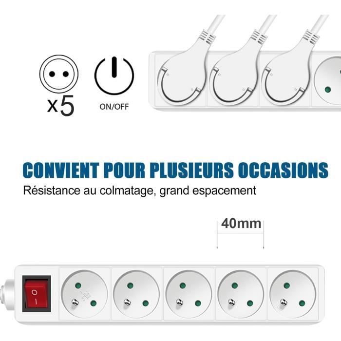Multiprise 5 Prises Avec Interrupteur Fiche Plate, Bloc 5 Prises ...
