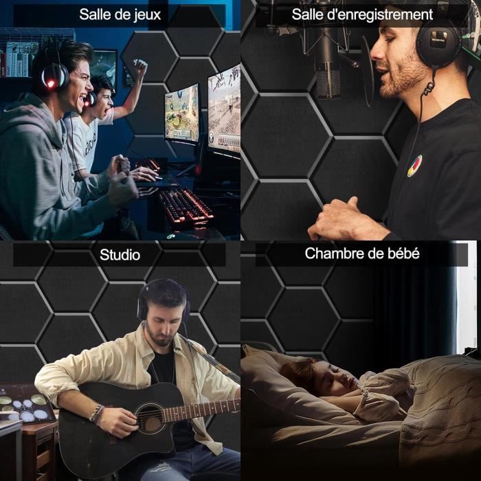 Panneaux acoustiques hexagonaux, paquet de 12 panneaux muraux ...