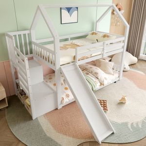 Lit cabane superposé avec escalier de rangement - Cdiscount