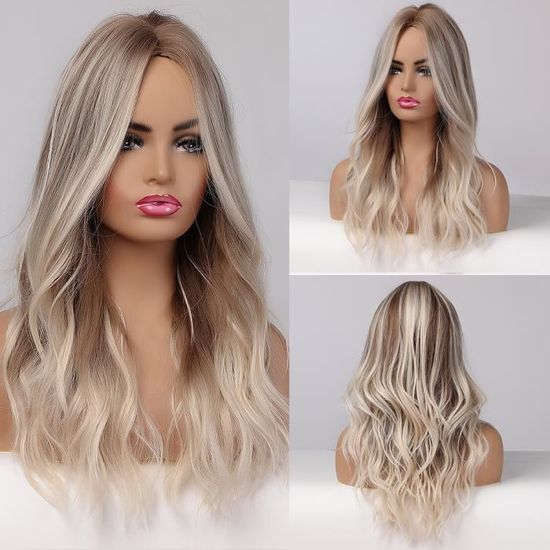 Perruque Synthétique Longue Et Ondulée De Couleur Blond Clair Ombré ...
