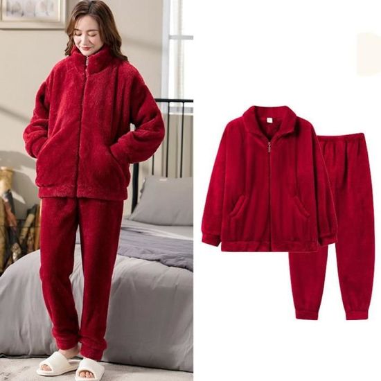 Pyjama Rouge Simple 2 Pieces-Col Montant-Pyjama Polaire Corail Automne ...