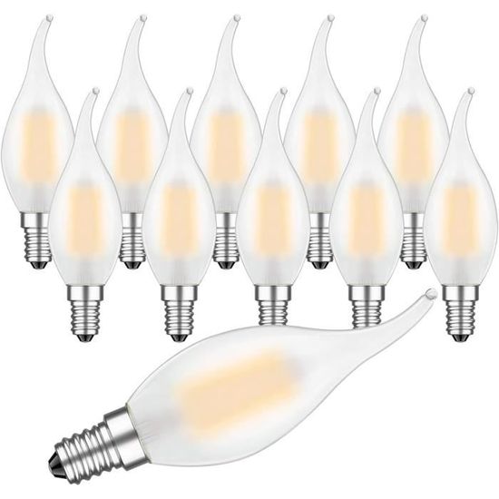 Ampoule LED E14 à Filament Dimmable, Lot de 10 Ampoules Flamme, E14 4 Watts Consommés ...