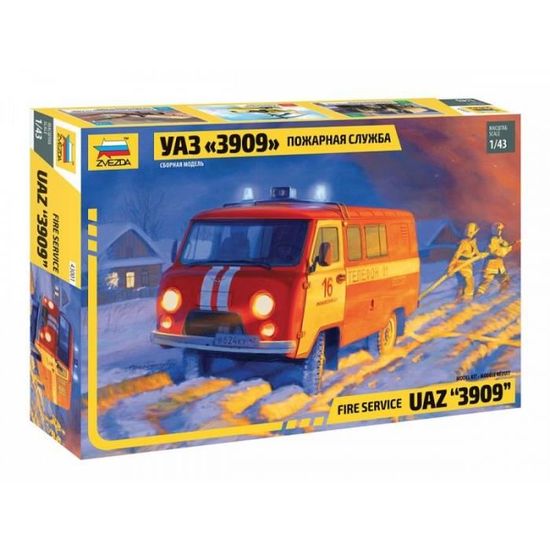 Zvezda 5000-1 5000-Échelle 1:43 UAZ 3909 Firefighter Car Construction en Plastique-Modèle ...
