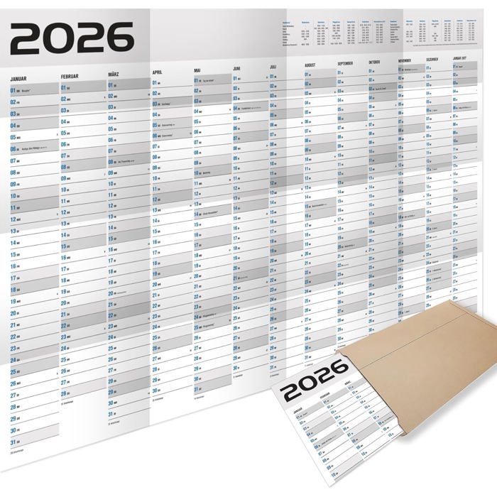Calendrier mural XXL 2026(100x70cm)plié en taille affiche,format ...