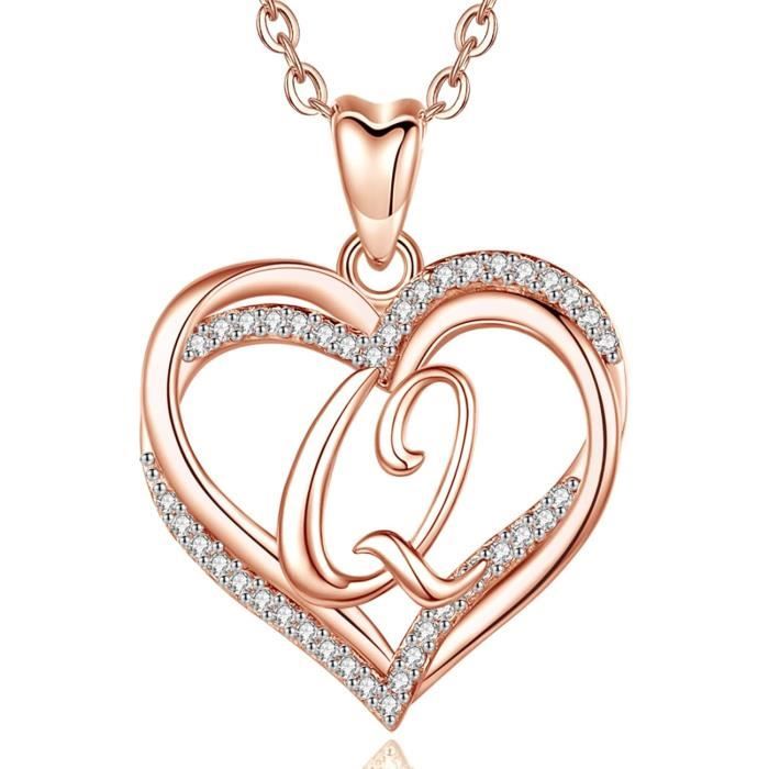 Coeur Pendentif Collier Lettre A-Z Alphabet Capital Bijoux Double Coeur ...