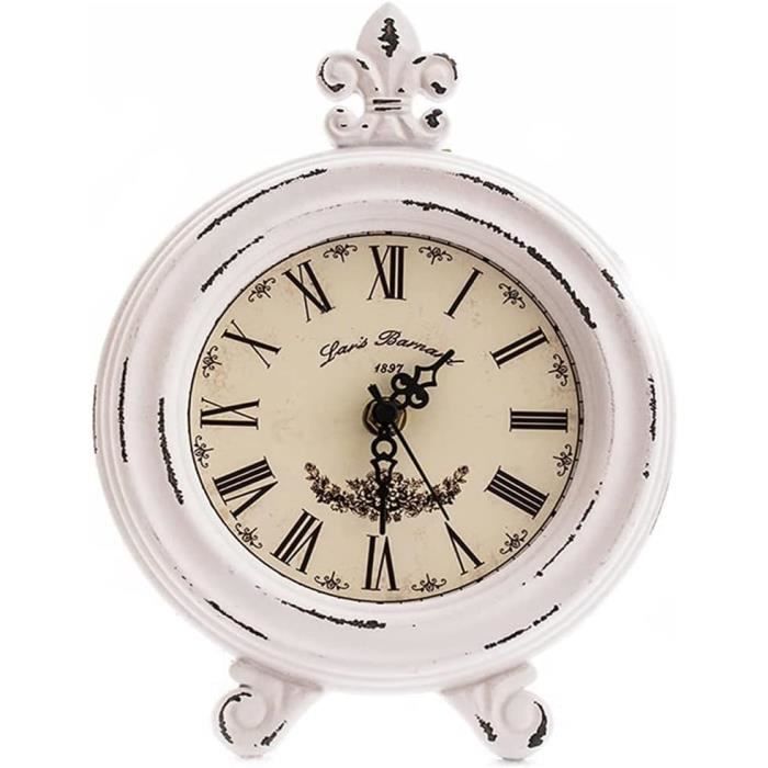 Horloge De Table Vintage En Bois Petite Horloge De Bureau Blanche Silencieuse Sans Tic-Tac ...