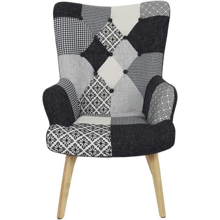HOME DECO FACTORY Fauteuil Chaise Patchwork, Bois d'ingénierie, Noir Blanc, XL [163] - Cdiscount ...