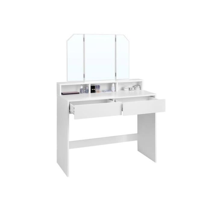 Table mate-up - commode avec miroir pliant - 2 tiroirs avec 3 ...