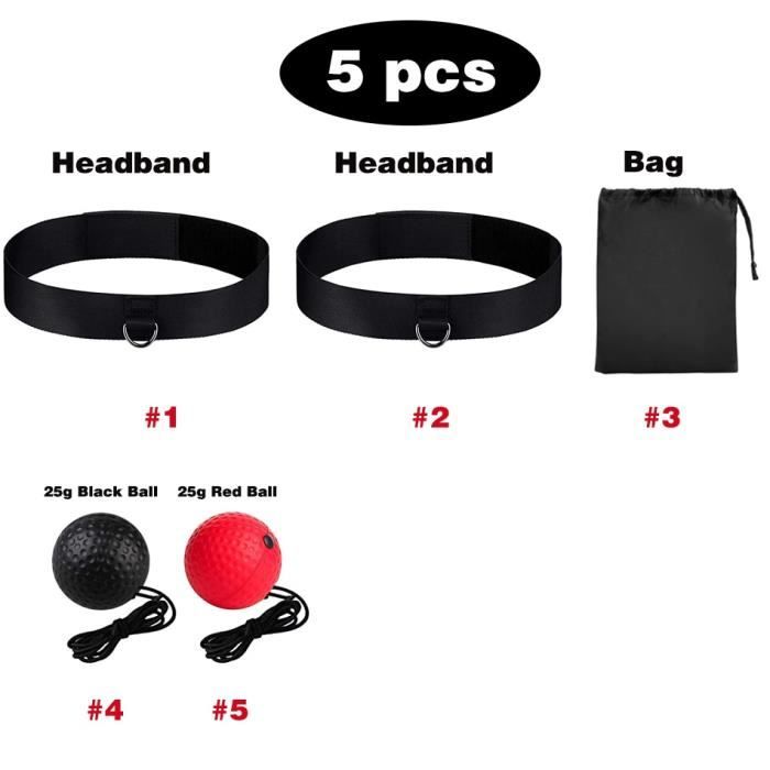 5PCS-Set03 - bande de tête de balle réflexe de boxe, équipement de ...