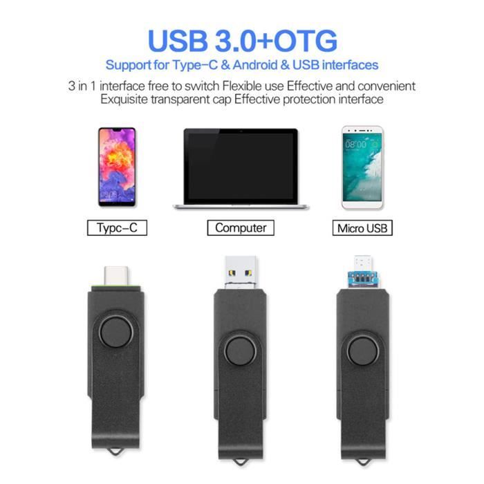 YEN- Disque U USB 3.0 Type C Micro USB Étanche Plug and Play Clé USB Portable Clé USB pour ...