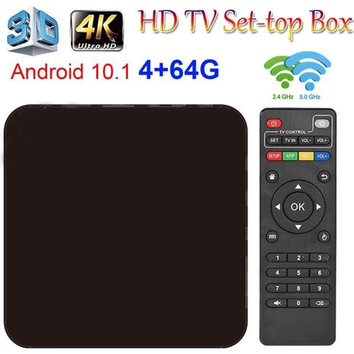TV Box 4K HD Android 10.1 4G+64G 2.4/5.0GHz Dual-Band WiFi Lecteur ...